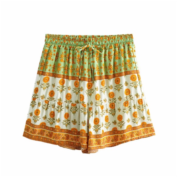 Shorts | Boho Mint Floral Print Gypsy Shorts | Poshmark